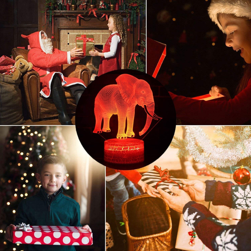 7 color chagning 3D Elephant LED optical illusion Night Light that ...