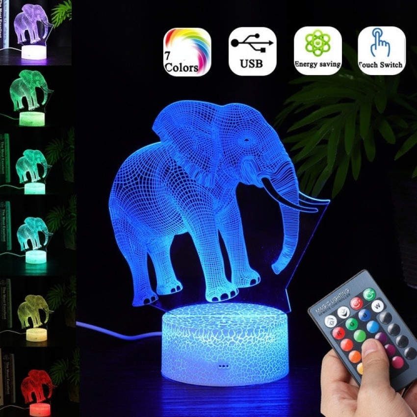 7 color chagning 3D Elephant LED optical illusion Night Light that ...