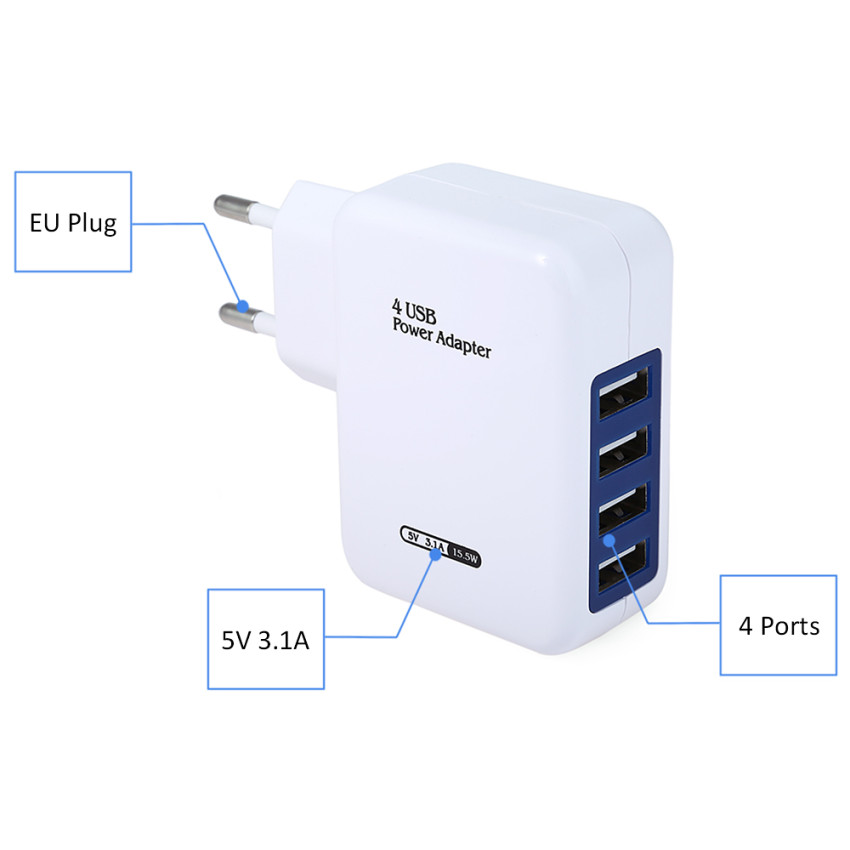 USB Smart Charger 4 Ports EU Plug Wall Adapter