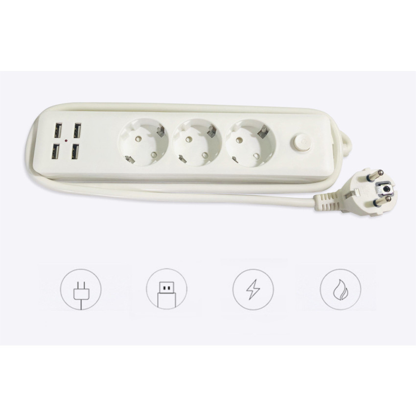 EU Plug Extension Socket Adapter with 4 USB Port